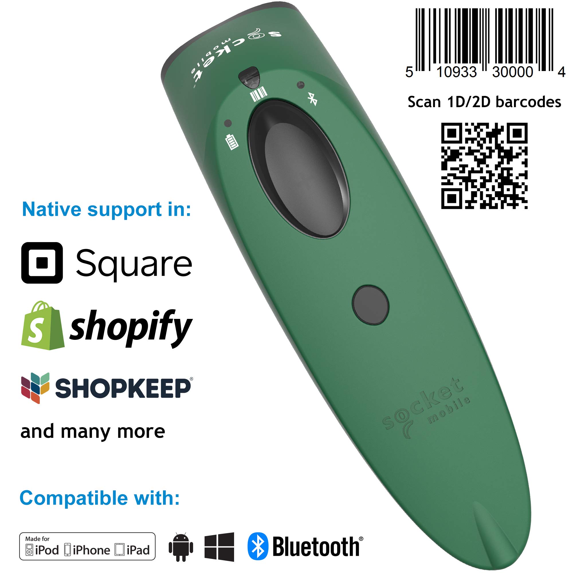 SOCKET Scan S740, Universal Barcode Scanner, Green & Black Dock (CX3446-1909)
