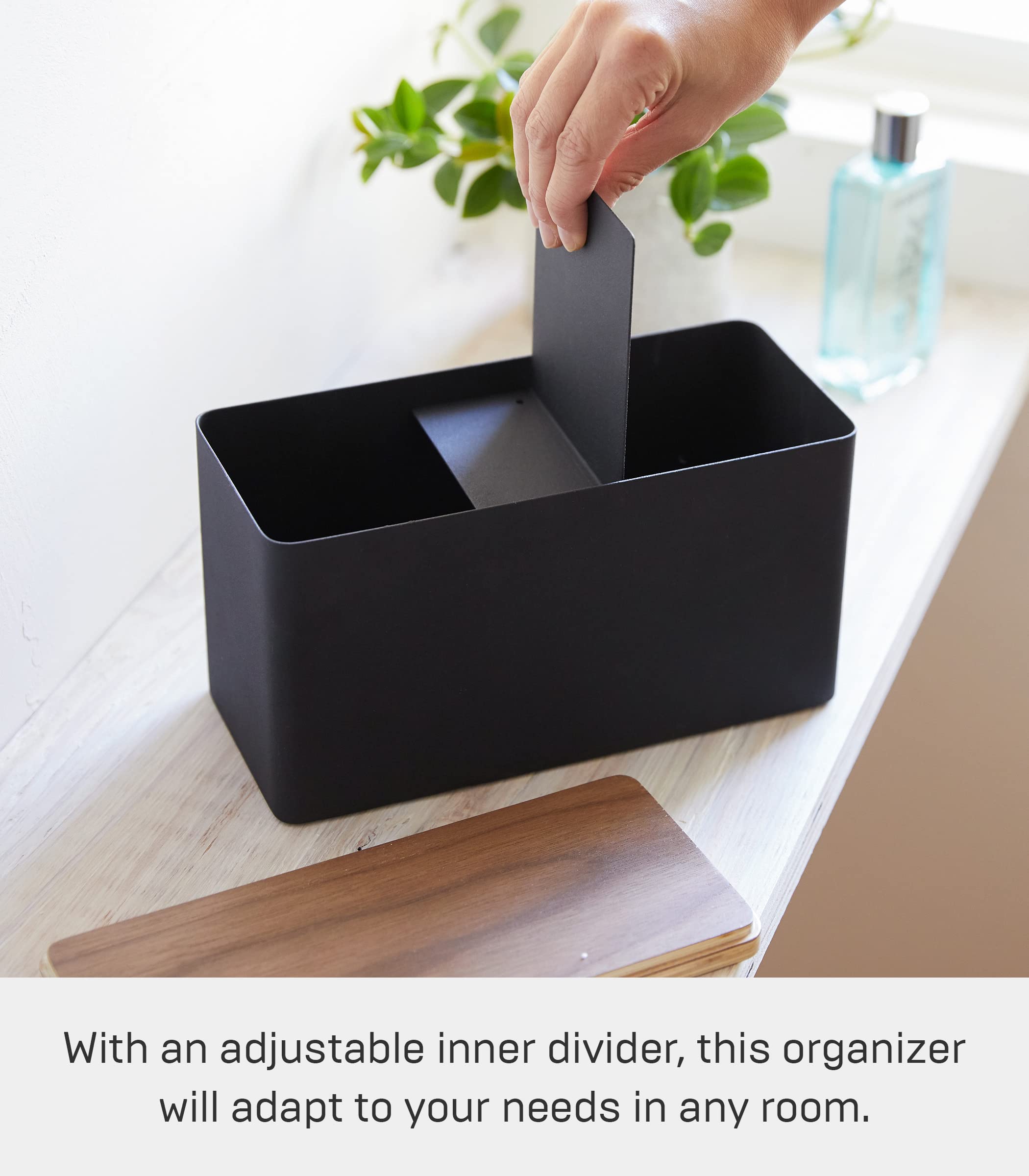 Yamazaki Home Rin Countertop Organizer Bathroom Kitchen Counter Organizer Metal Toiletries Holder - Steel + Wood