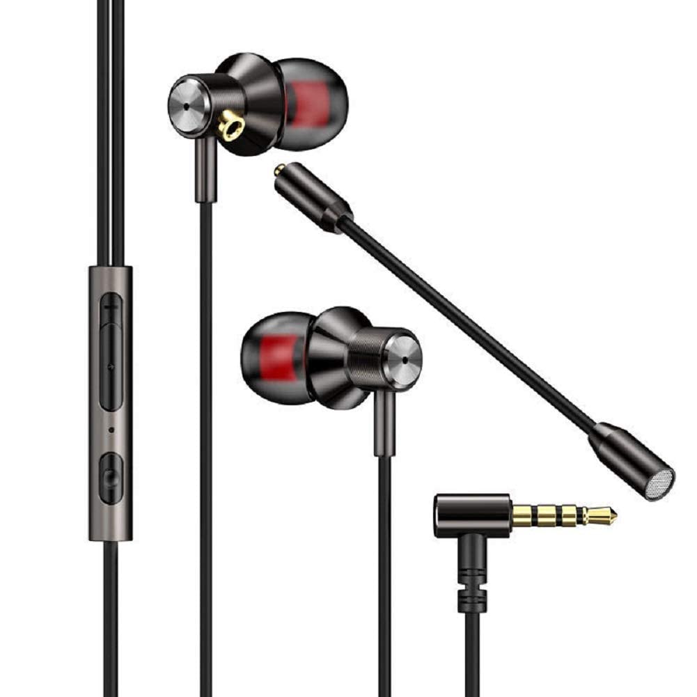 Gaming Earbuds 3.5mm Jack with Microphone Headset with Detachable Mic Volume Control Earbuds Metal Shell Earphone Gamer Noise Cancelling Wired Headphone for PS4, Nintendo, PC Laptop, Phones (Black)