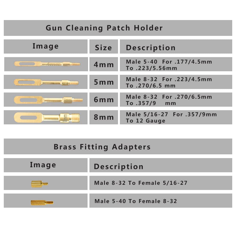 Gun Cleaning Slotted tip/Patch Holder for Patches Brass 6-PC Pack with 2 Brass Fitting adapters