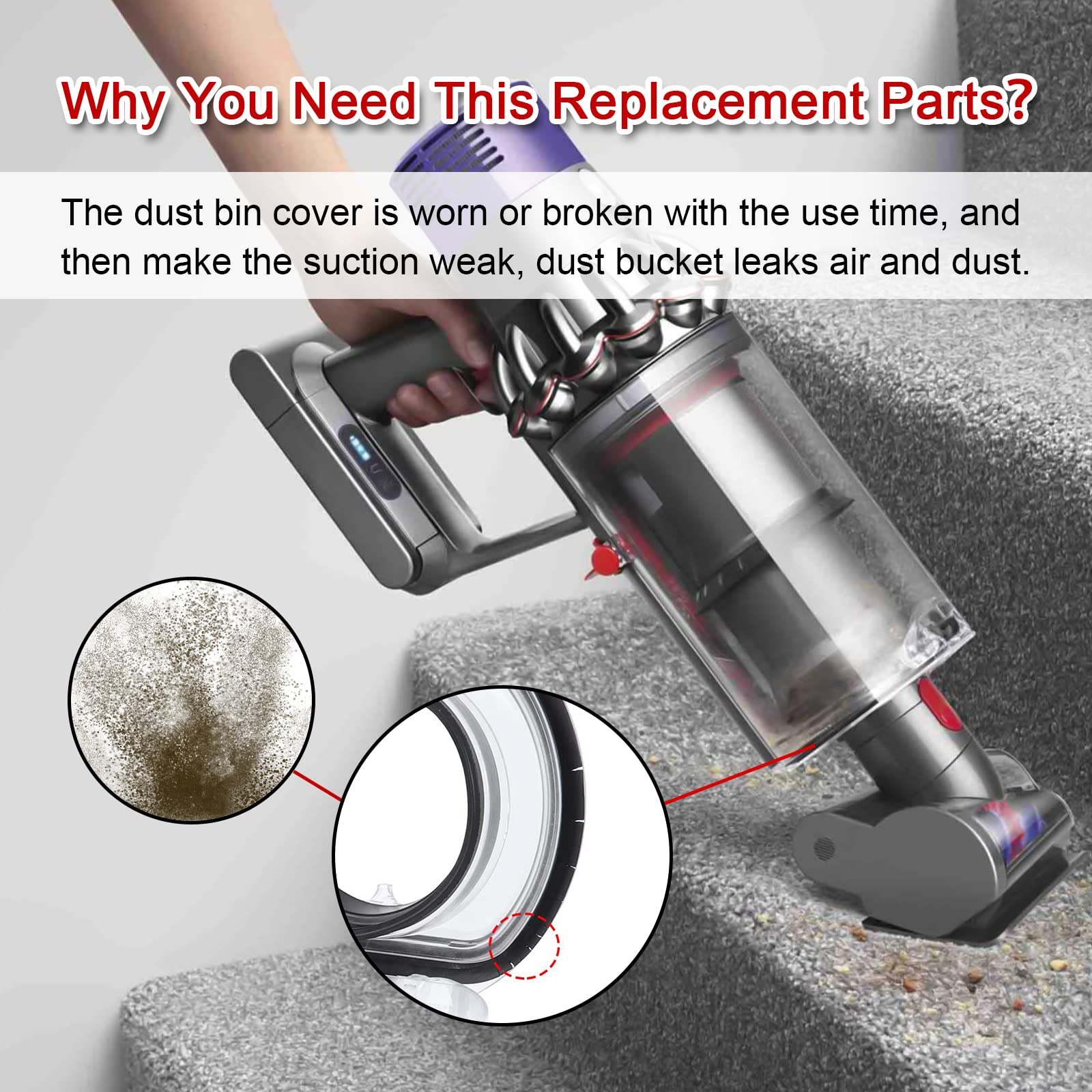 Garbage fighter Dust Bin Top Replacement for V11 V15 SV14 SV15 SV22 Vacuum Cleaner Parts Dust Bin Sealing Rings Fixed Repair Accessories