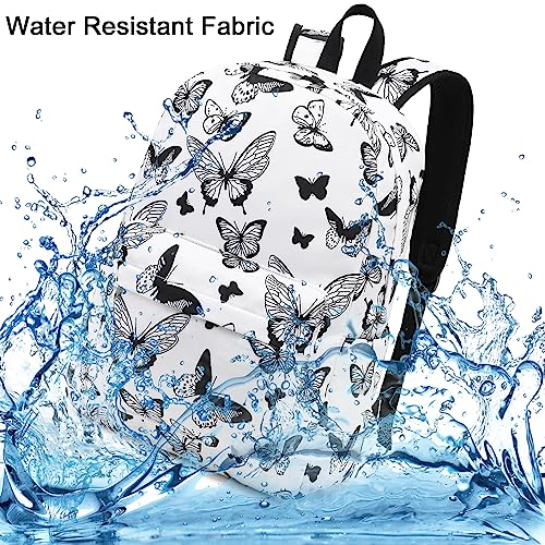 School Backpack Teen Girls Lightweight College Waterproof School Laptop Casual Backpack (Black Butterfly)