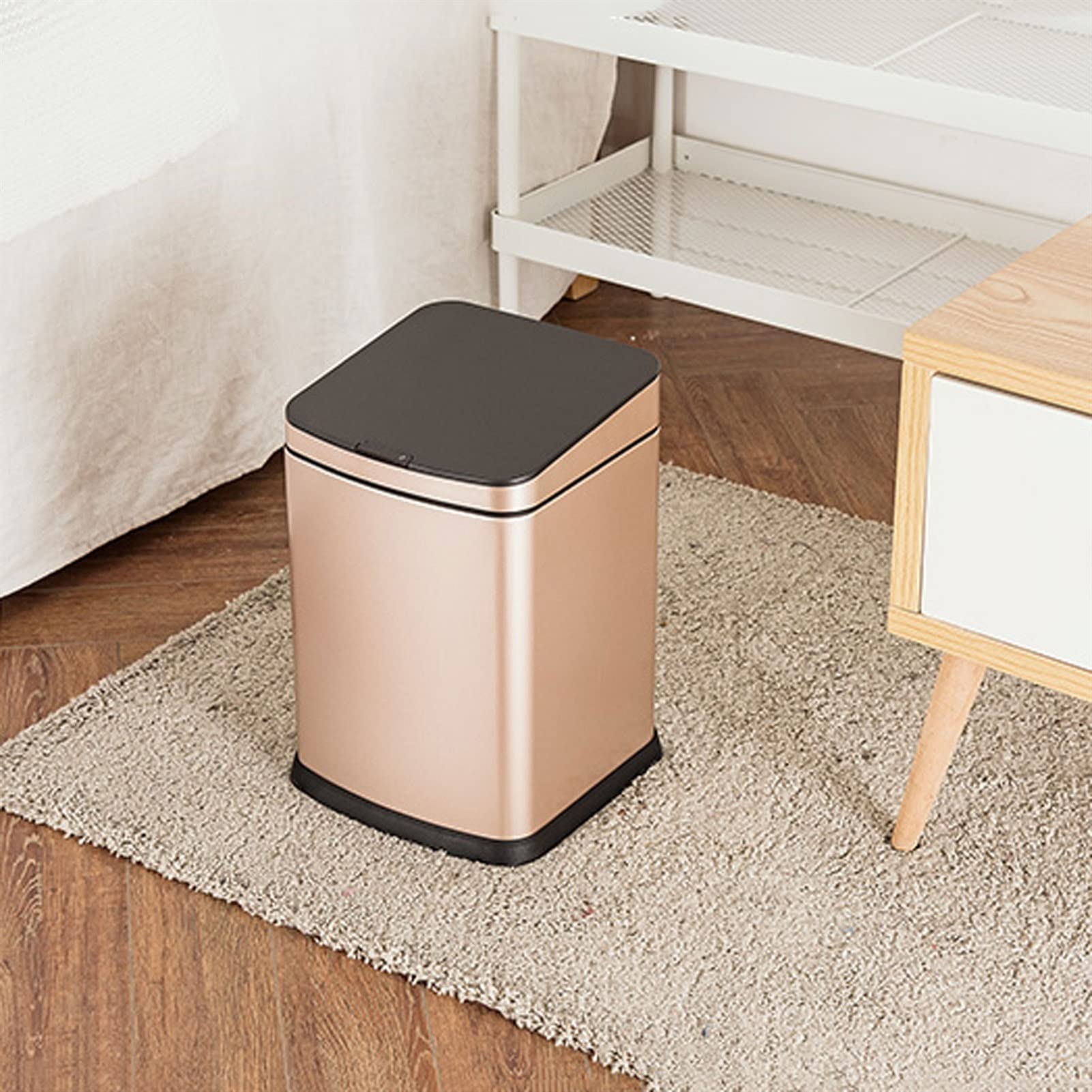Garbage Recycling Bin Smart Home Electric Trash Cans Square Kitchen Trash Can with Lid Stainless Steel Induction Trash Can for Living Room Bathroom, 5 Colors Kitchen Trash Can (Black 15L)