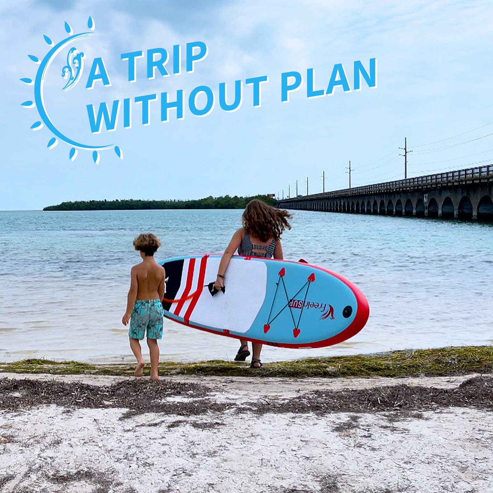 Freein All Round SUP Inflatable Stand Up Paddle Board 10’2 Long Package Orange with Electric Pump Adapter