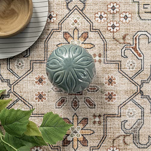 nuLOOM Annelle Floral Border Machine Washable Ultra Thin Area Rug, 5' x 8', Beige