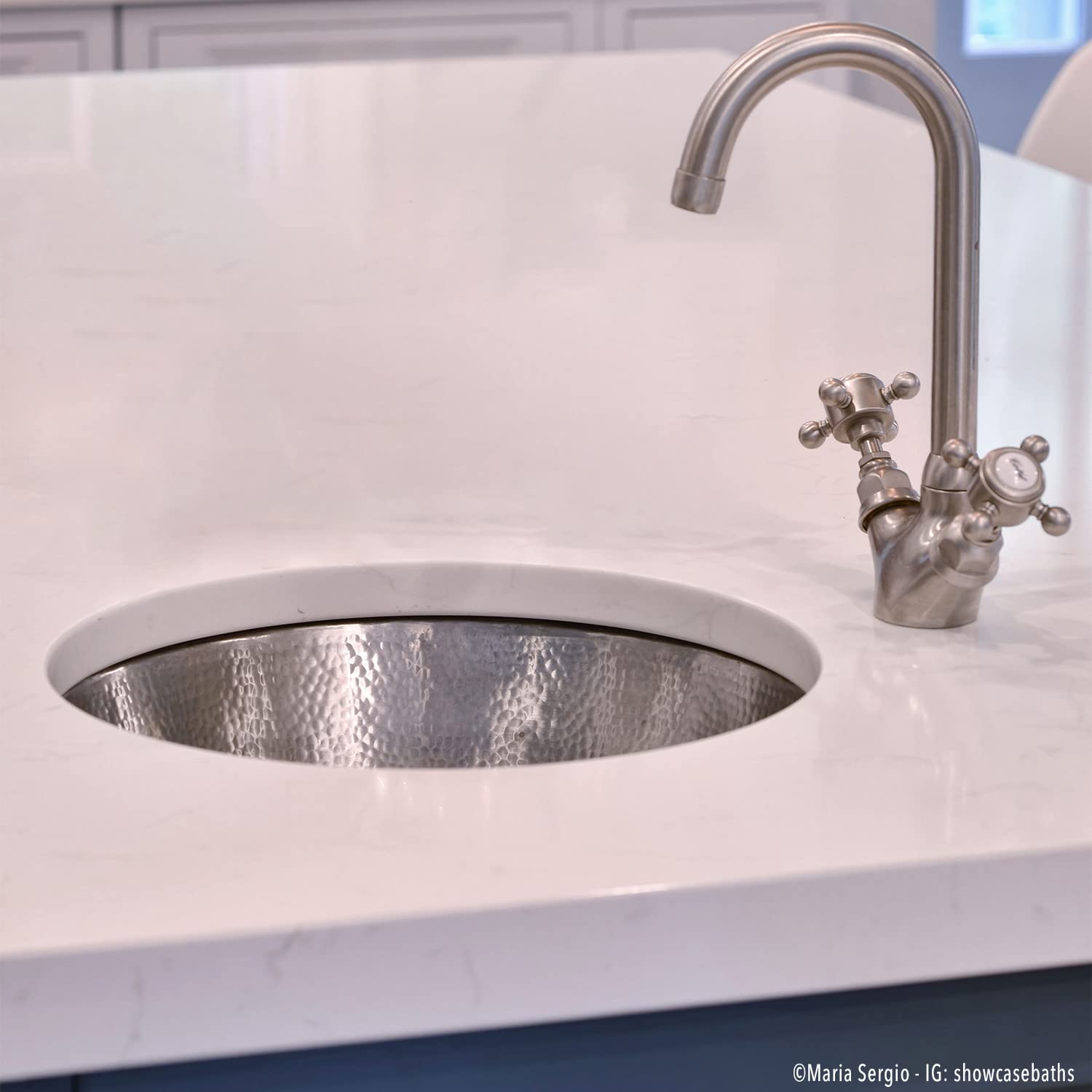 Whitehaus WH608ABM-POSS Oval Ball Pein 16-Inch Hammered Textured Undermount Lavatory Basin with Overflow