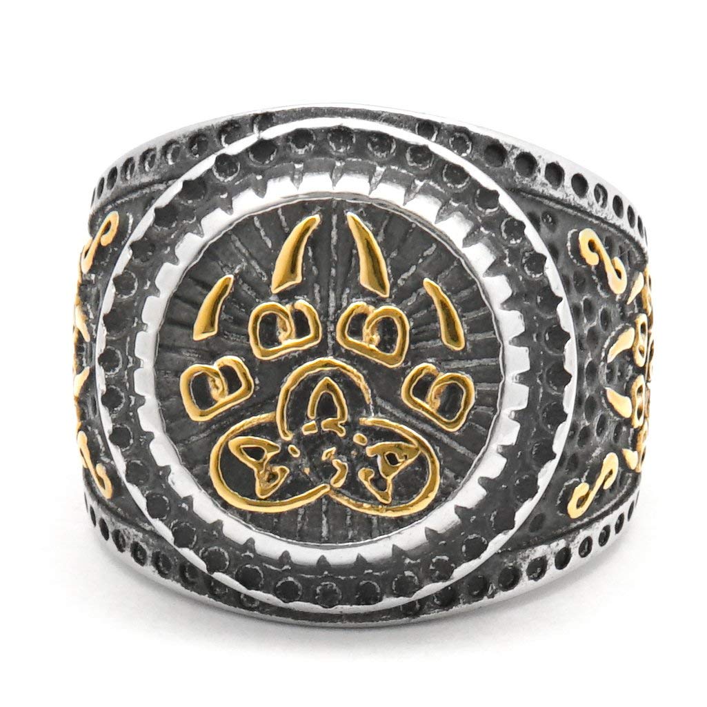 Gungneer Stainless Steel Celtic Knot Bear Paw Ring Viking Berserker Bear Spirit Ring Norse Pagan Protection Jewelry Men Women