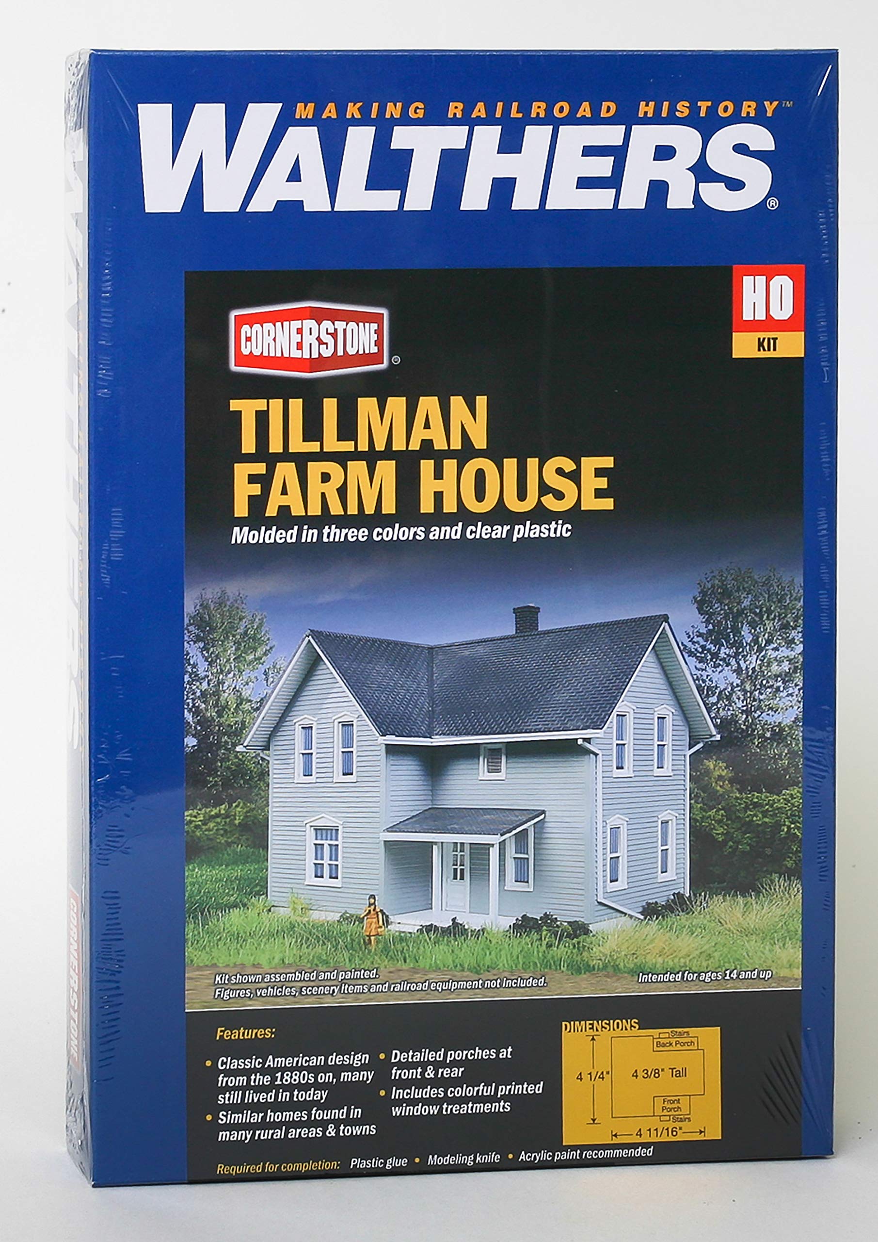 Walthers Cornerstone HO Scale Model Tillman Farm House Kit, 3/8" 11.9 x 10.7 x 11.1cm