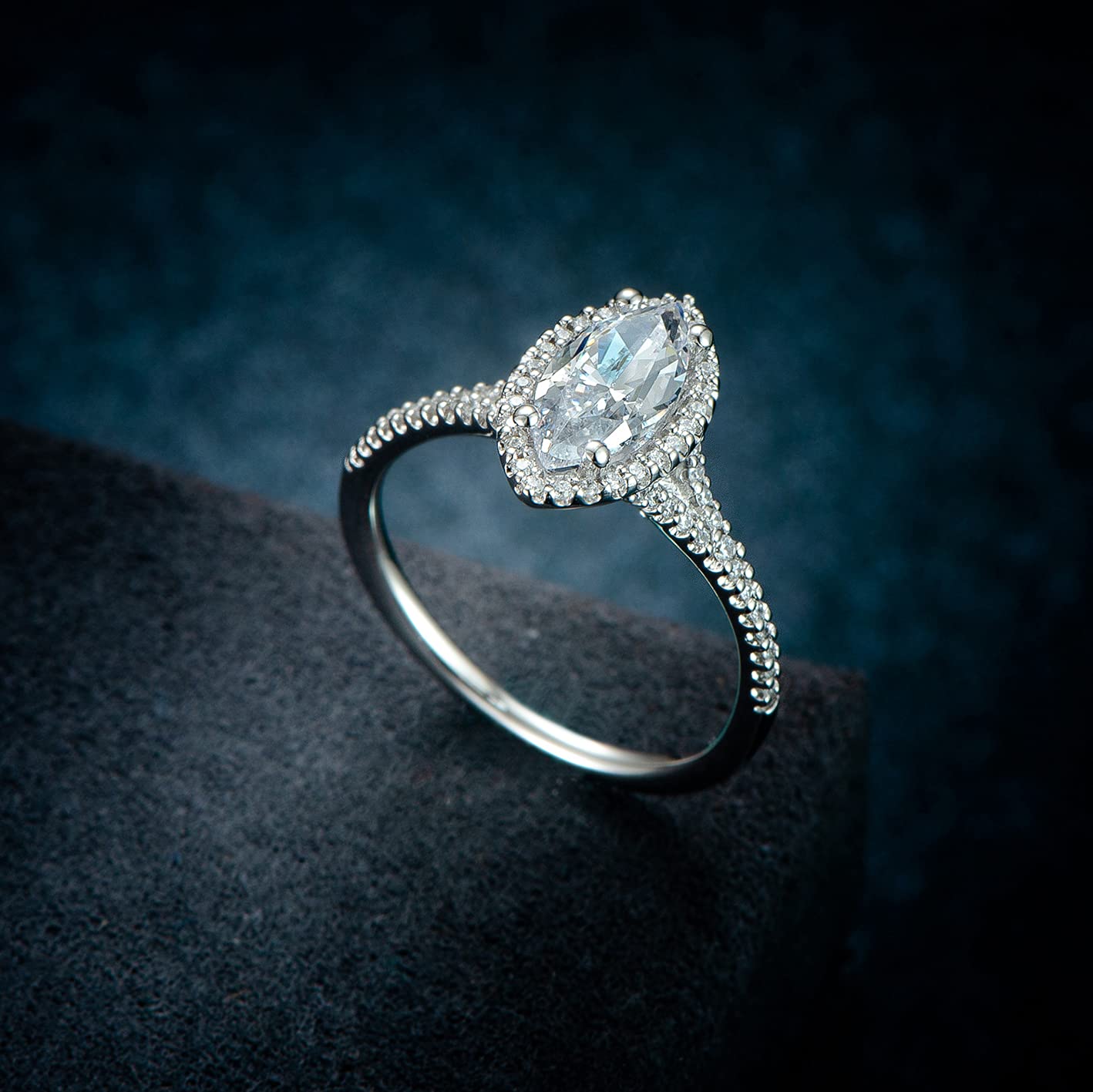 HAFEEZ CENTER Moissanite Rings 1 Carat Marquise Cut Moissanite Engagement Ring D Color VVS Moissanite Rings (6.5)