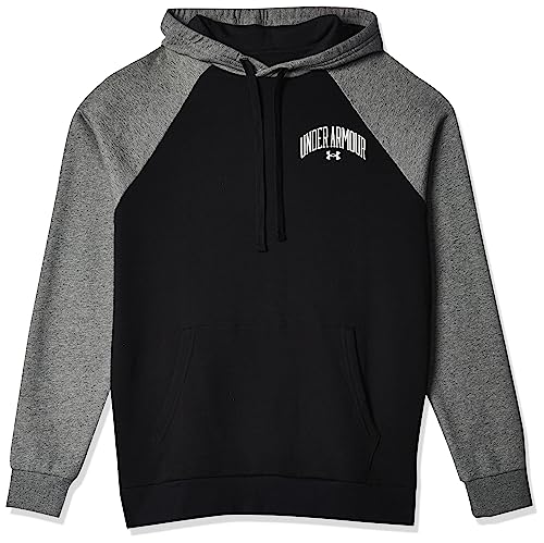 Under Armour Mens Rival Wordmark Colorblock Hoodie , (001) Black / Pitch Gray Light Heather / Onyx White , Small