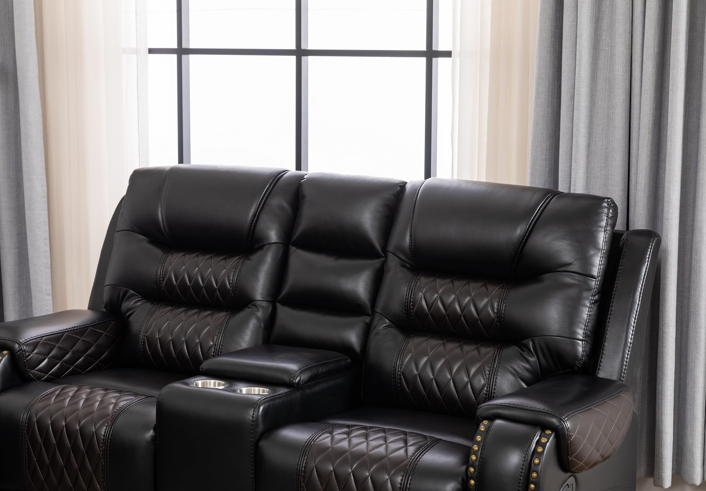 Sectional Manual Recliner Loveseat Couch with Console Table Storage Cup Holders for Living Room Home Theater