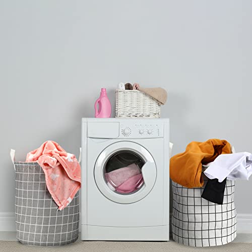 Nuogo 8 Pieces Freestanding Laundry Basket Round Collapsible Organizer Basket Cotton Linen Washable Laundry Hamper Waterproof Laundry Room Organization Large Storage Bins for Kids Toy Room Nursery