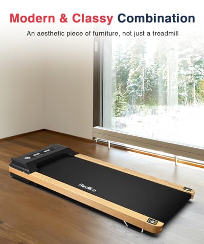 Redliro Walking Pad Treadmill Under Desk, Wood 300 lb Capacity Sports Equipment with Remote Control LED Display, Compact Portable Walking Machine for Office & Home Use (Natural Wood)