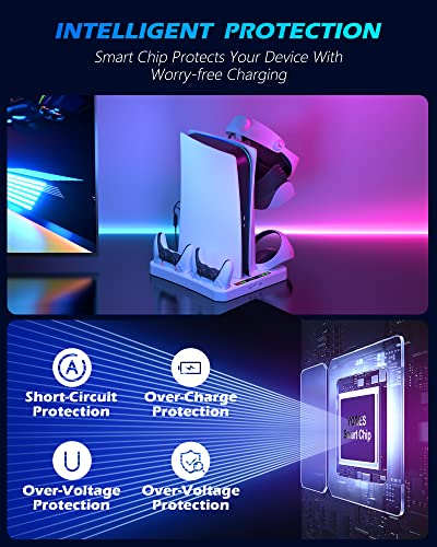 PS-5 & PS VR2 Charging Station with 2 Cooling Fan, YOGES 3-in-1 PS-5 Stand for Play-station5 and Play Station VR2 Controllers Charging, PS-5 Console Cooling Station PS-5 PS VR2 Accessories Storage