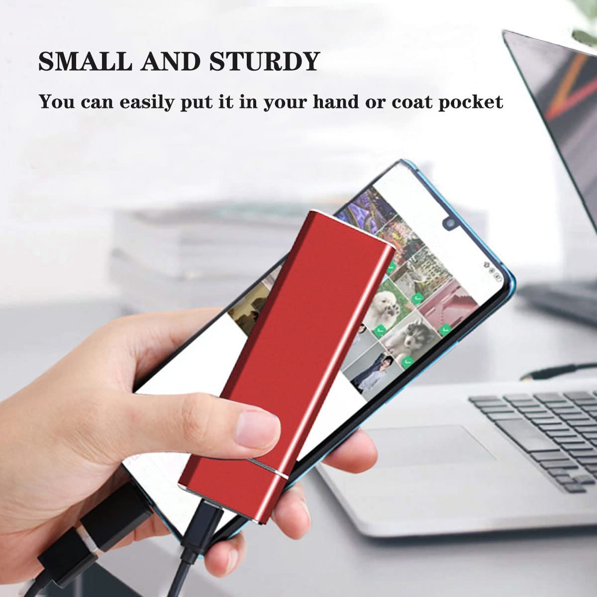 POENOWNE External Solid State Drive 2000GB Protable SSD External Hard Drive high Speed USB 3.1 Type-C Protable Hard Drive External SSD Compatible with PC, Laptop, Desktop and Mac (Red)