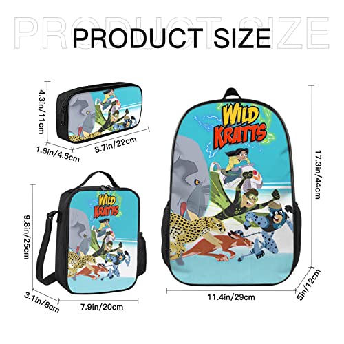 SCOZOW Cartoon Animal Backpack with Lunch Box Pencil Pouch, Lightweight Laptop Bookbag Portable Lunch Bag Cute Pencil Case
