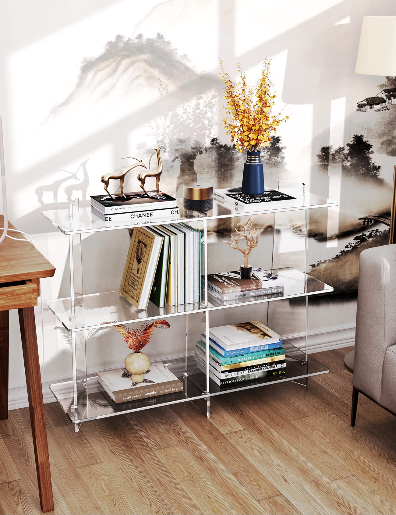 solaround Acrylic Bookshelf, Small 3 Tier Bookcase for Small Spaces,Acrylic Console Table, Hallway Entry Table for Living Room (Clear, 39.4'' x 11.8'' x 31.5'')