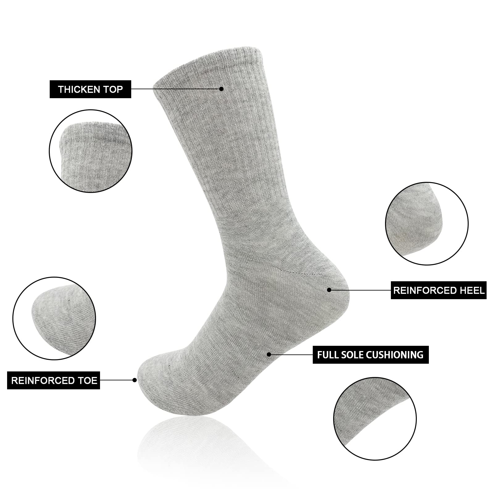 HERAN Crew Socks for Men Size 6-12, Athletic Casual Men's Socks 9-Pairs, Calf Socks for Men