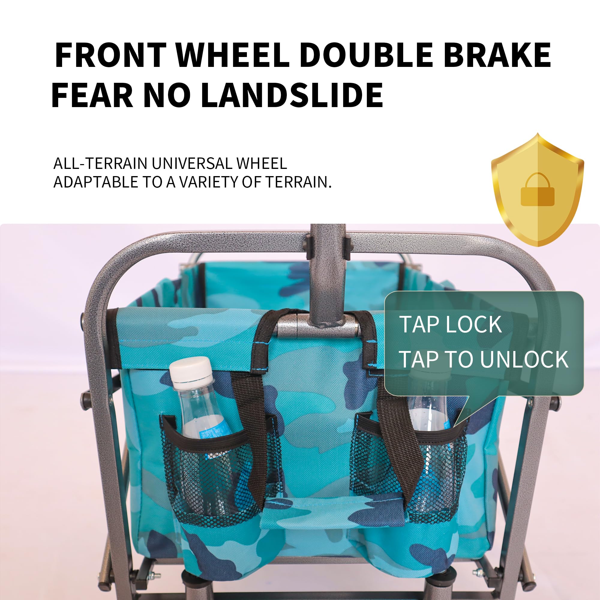 Garden Car Collapsible Folding Wagon Outdoor Multipurpose Micro All-Terrain Wheels Beach Trolley Cart Camping Utility Grocery Wagon Heavy Duty with 200lbs Weight Large Capacity & Drink Holders for Gar
