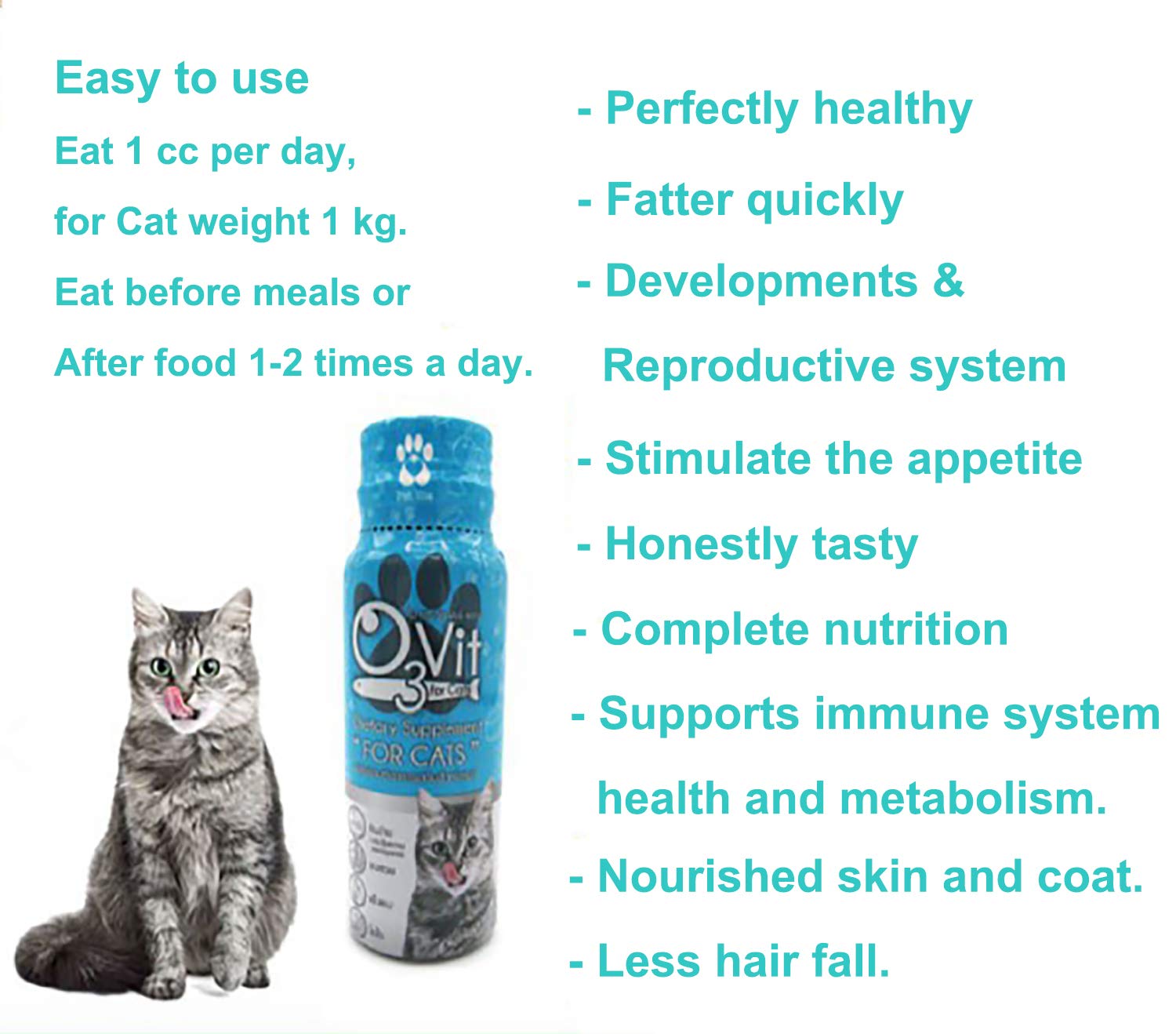 X2 Pcs(100ml) Multivitamin Daily Essential Cat Food Vitamins & Minerals Omega3, Helps Support Health, More Fat, Digestion, Skin, Coat, Allergy Immune Supplement Nourished Blood & Eye
