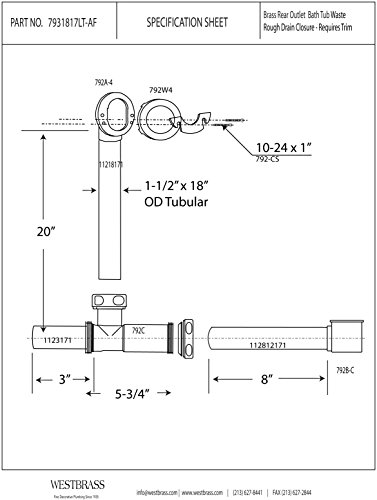 Westbrass Twist & Close Drain Above Floor Connect Bath Waste with 2-Hole Overflow, Polished Chrome, 7941817-AF-26