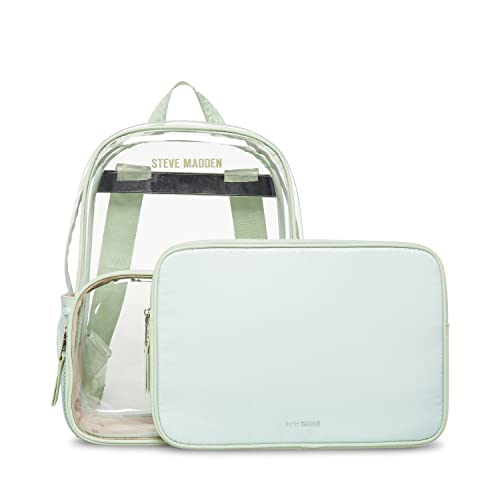 Steve Madden Women's Clear Backpack with Tech Pouch, Beige, One Size