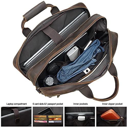 TIDING Leather Convertible Briefcase Backpack for Men Vintage 15.6 Inch Laptop Messenger Bag Business Travel Shoulder Bag