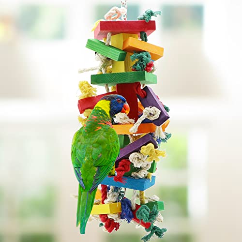 Wontee Bird Toys Parrot Chewing Toys Wood Blocks Tearing Toys for Parakeet Cockatiel Sun Conure African Grey Indian Ringnecks Small and Medium Sized Birds (Large)