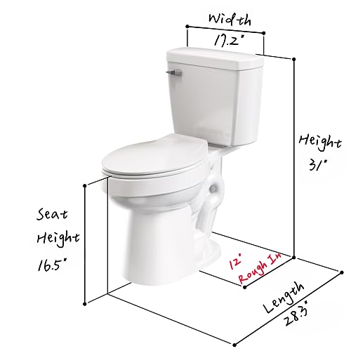 White 2-piece Elongated Toilet with Standard 12-in Rough-in, ELLAI Powerful Single Flush 1.28 GPF ADA Chair Height Toilet (Seat Included)