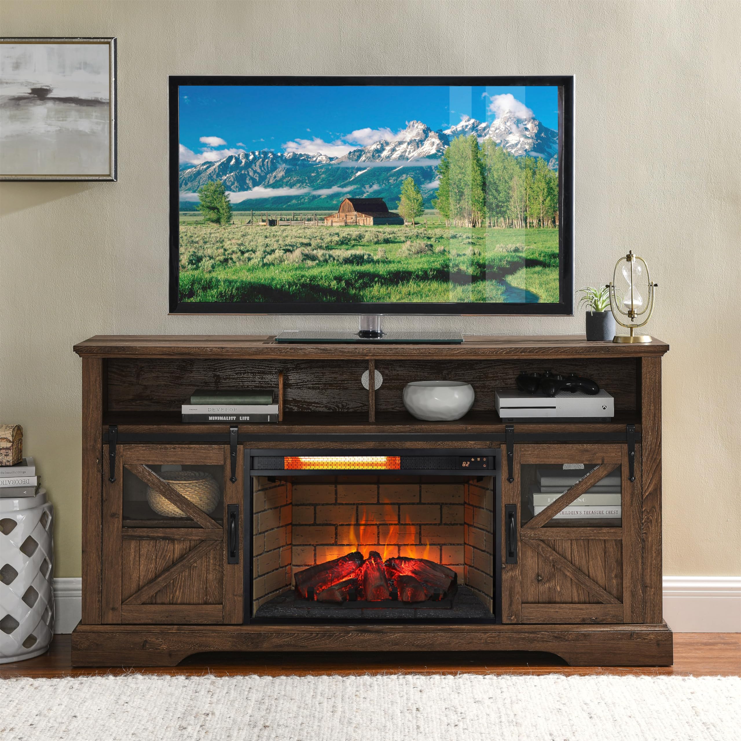 Freestanding or Wall Mounted Electric Fireplace with Adjustable Flame Color & Remote Control,Fireplace Insert,fire Places Electric Fireplace,Livingroom,Kitchen,Bedroom 36 Inch,Antique Black