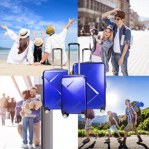 Tiktun Luggage Sets,PC+ABS Hardshell Lightweight Durable Spinner Wheels Suitcase, Blue, 3-Piece (20"/24"/28")