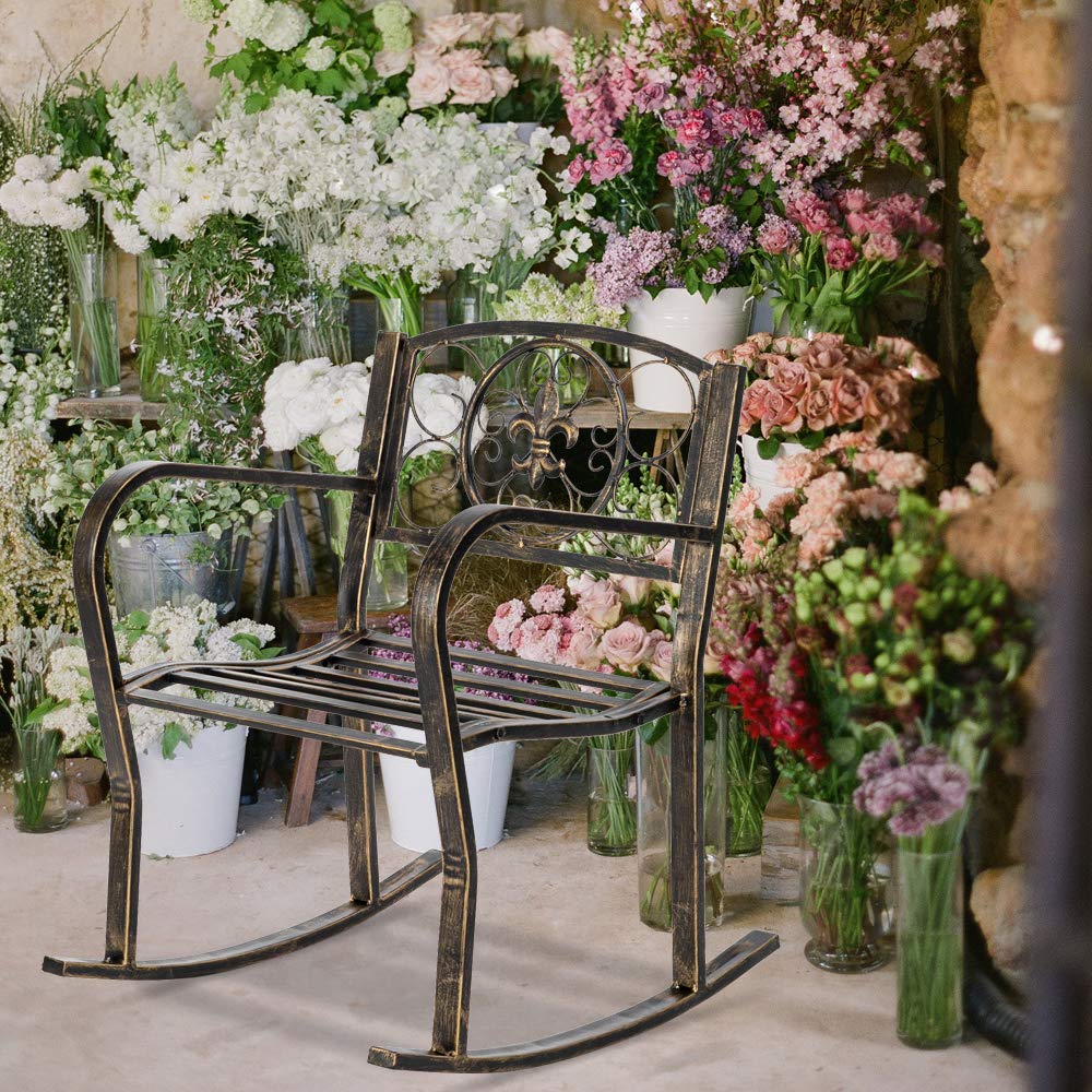 WARMHAND Garden Rocking Chair with Wide Seat Outdoor Garden Vintage Style Bronze