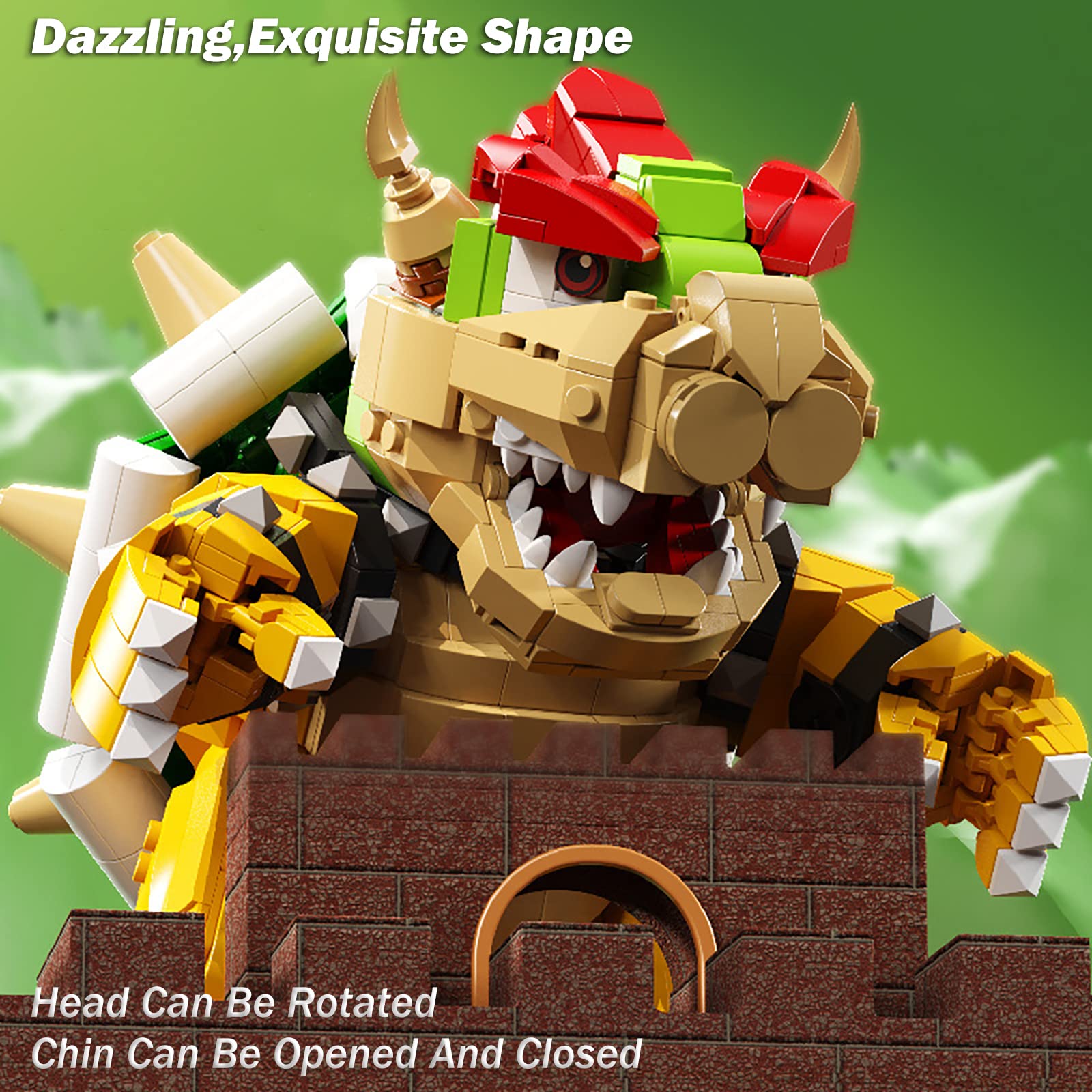 MOCREAR Super The Mighty Bowser Building Toy Set,Collectible Gift for Adult Fans (1342Pieces),3D Creative Bricks Stacking Blocks, Mighty Bowser Stacking Blocks Collectible Gift (Bowser)