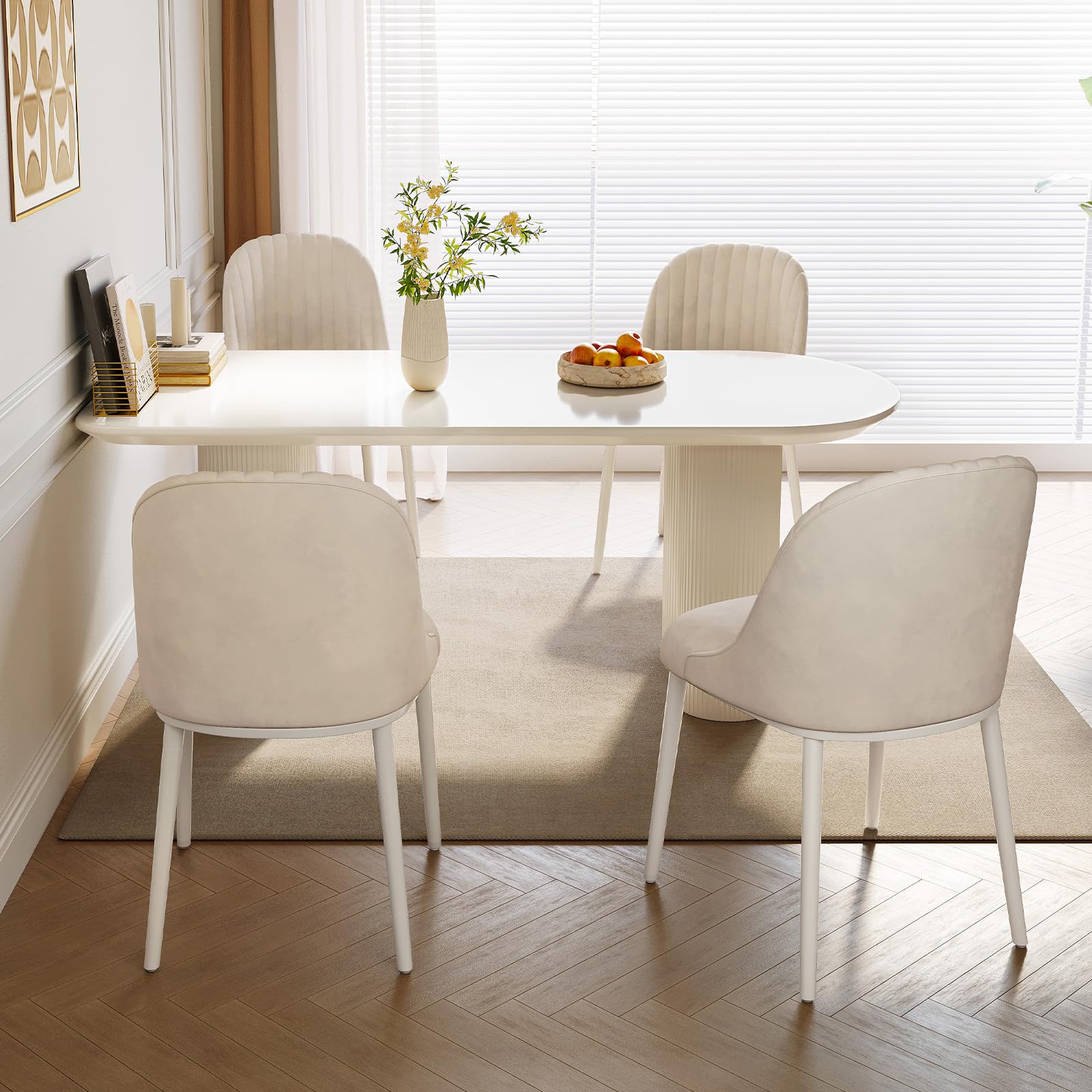 GraceNook 63" White Dining Table, Oval Dining Room Table, Modern Dining Table for 2,4,6 Person, Kitchen Table, Nook Dining Table Set for Dining Room,Kitchen,Breakfast Nook or Reception Room