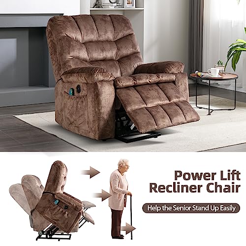 Phoenix Home Large Power Lift Chair with Massage and Heat for Elderly Recliner, Brown