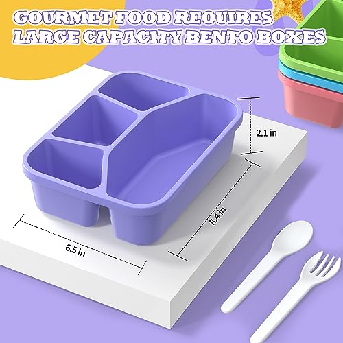 RGNEIN Bento Lunch Box and Snack Containers - 4 Compartments, Durable and Safe Lunch Containers for Adults Kids with Transparent Lid, Microwave Safe, BPA free - Set of 4 (PP (Green/Blue/Pink/Beige))