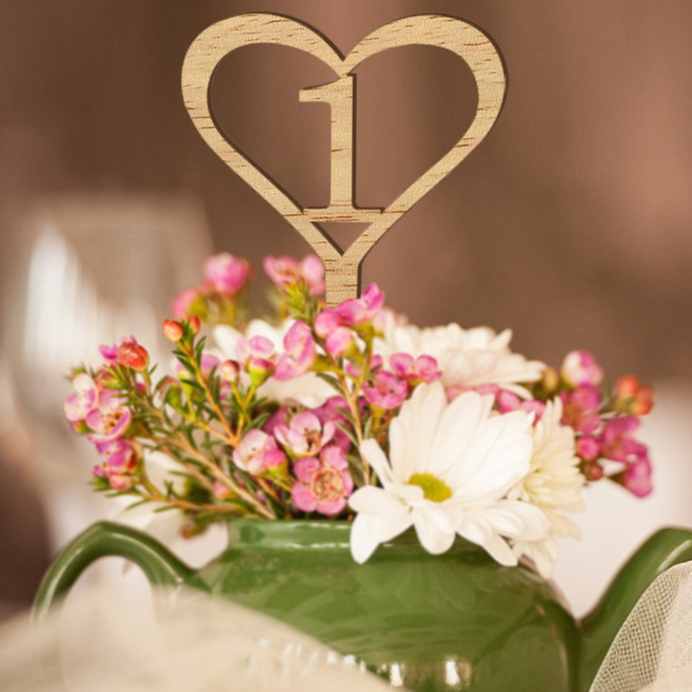 YOYOBALL8 1-10 Table Number Card Wooden Wedding Table Card Flower Seat Number Card from 1 to 10 Decoration Digital Topper,10Pcs