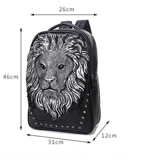 seamand Personalized 3D Lion PU Leather Casual Laptop Backpack for Men Durable Travel Daypack (Silver color)