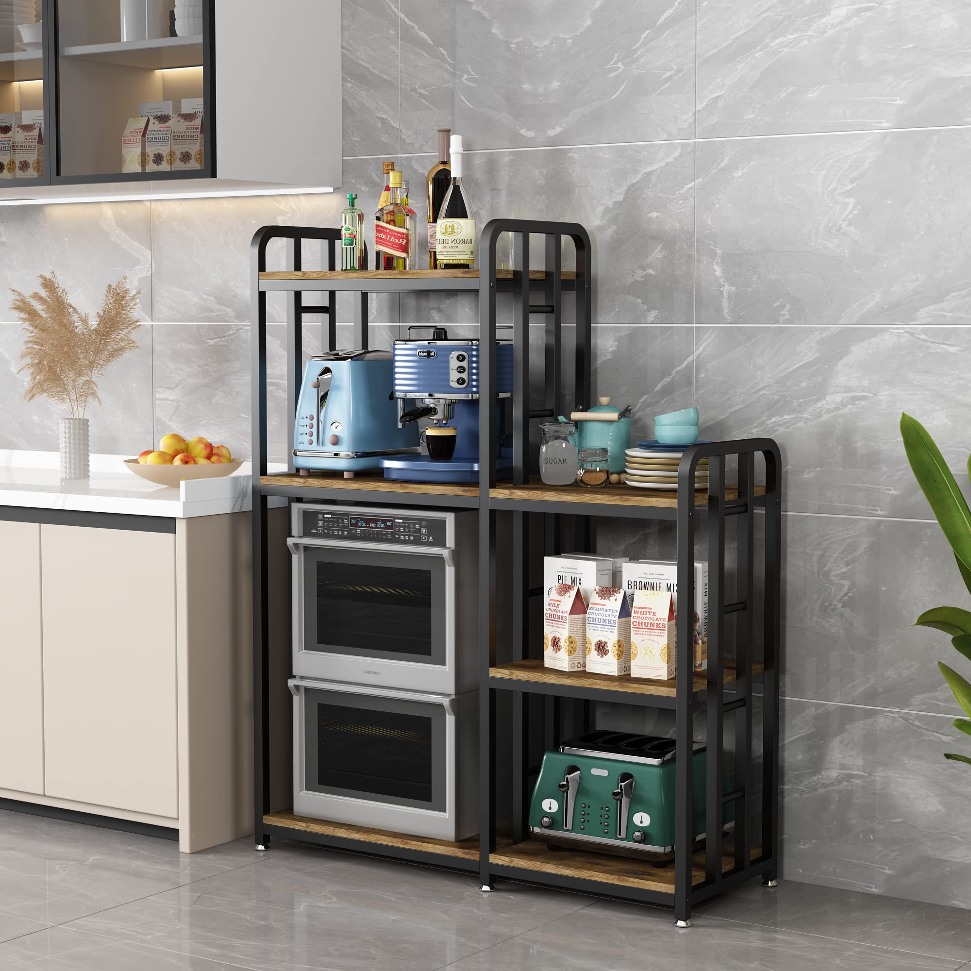 FOLREBAS Kitchen Bakers Rack,6-Tier Utility Coffee Bar Station Utility Storage Shelf, Microwave Oven Stand， Adjustable Utility Storage Shelf for Kitchen Suitable for kitchen Home Office