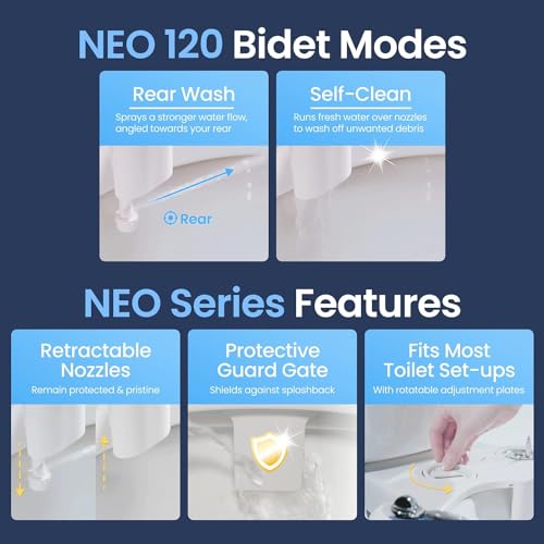 Self-Cleaning Nozzle, Fresh Water Non-Electric Bidet Attachment for Toilet Seat, Adjustable Water Pressure, Rear Wash (White)