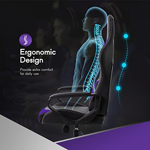 Gaming Chair Office Chair High Back Racing Computer Chair Task PU Desk Chair Ergonomic Swivel Rolling Chair with Lumbar Support for Home Office (Black, NYG)