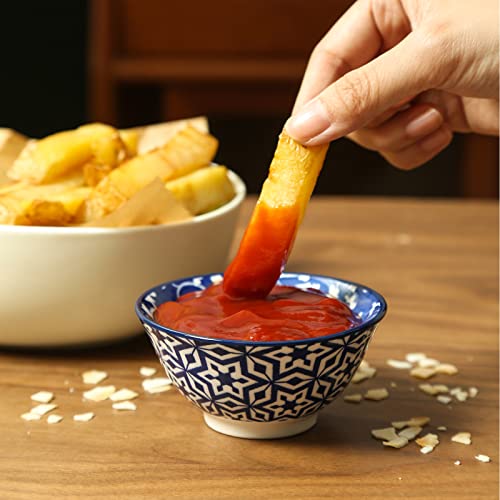 Selamica Ceramic 3.5 inch Dessert Bowls Set, 4 oz Cute Small Bowls Dipping Bowls for Ice Cream Snack Side Dishes Condiment, Microwave Oven Dishwasher Safe, Set of 6, Vintage Blue