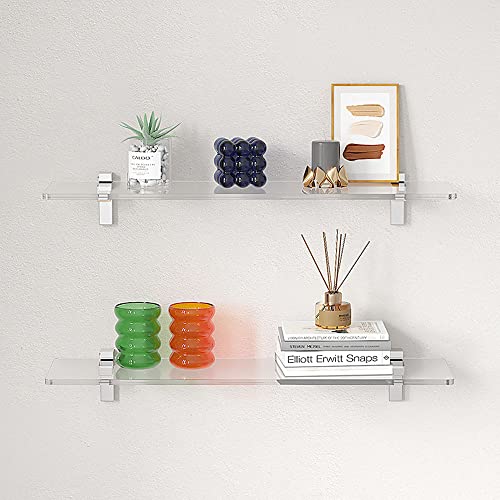 Set of 2 Invisible Wall Shelves Wall Mounted Display Shelf,Clear Acrylic Wall Shelf,Floating Shelves for Living Room ,Bedroom,Bathroom,Kitchen,Flower Stand,Office