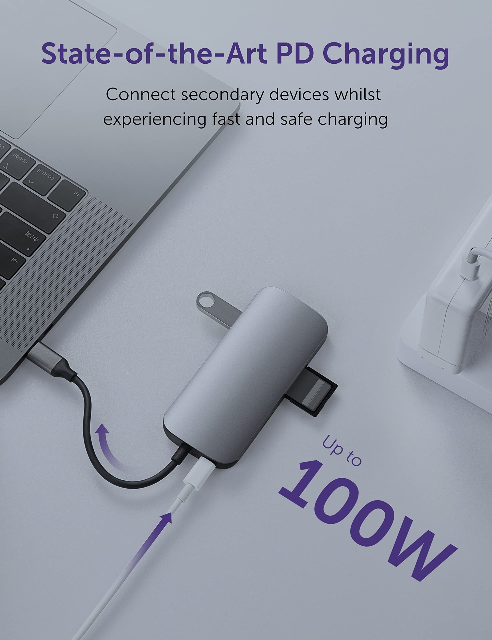 USB C Hub-9 in 1 Portable Space Aluminum Dongle with 4K HDMI, 100W PD Charging, Card Reader, 1000Mbps Ethernet Port for MacBook Air/Pro and More