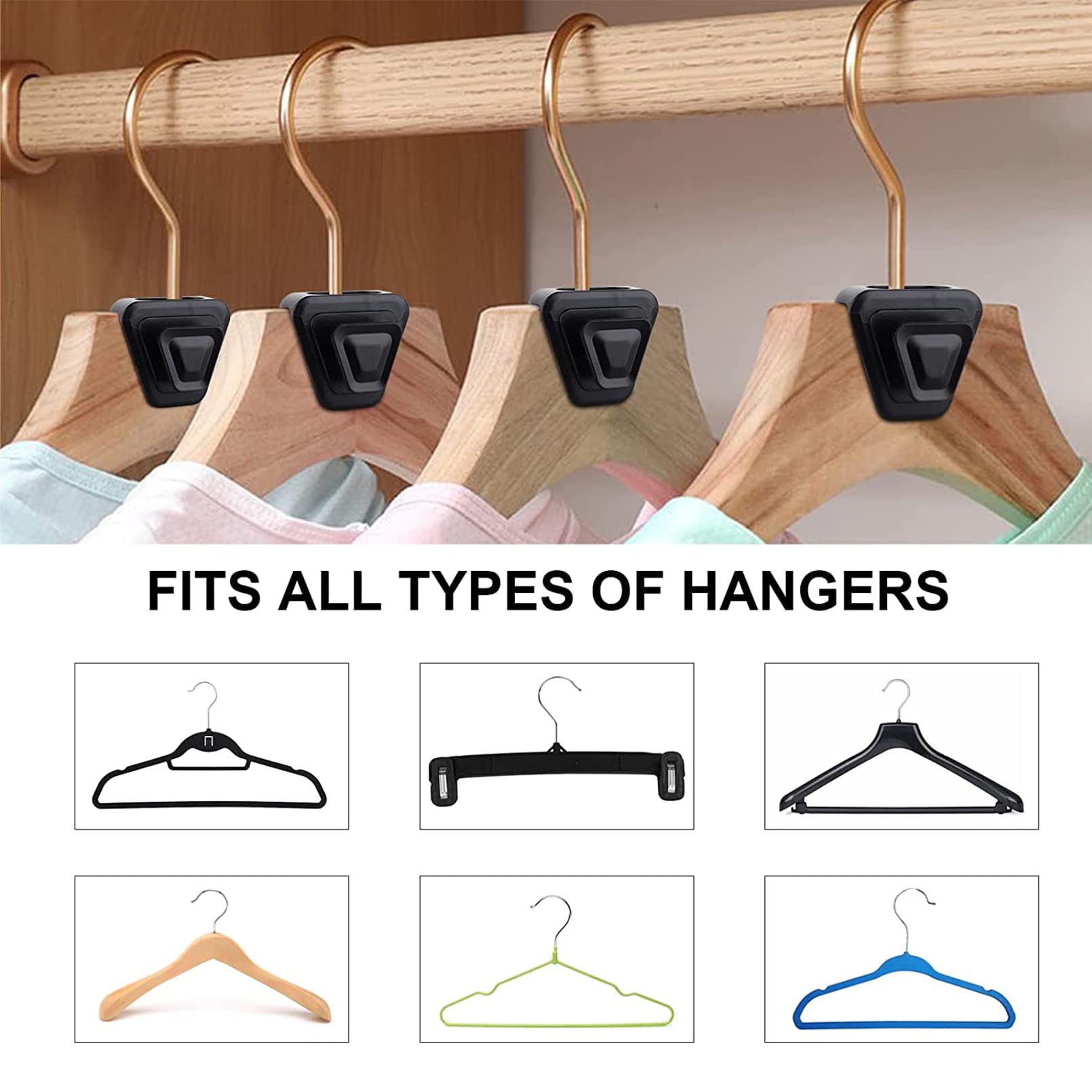 Space Saving Hangers with Hanger Connector Hooks (40 PCS) - Clothes Hanger Space Saver for Closet Organization, Space Saving Hangers for Clothes, Clothes Hanger Connector Hooks (Black)