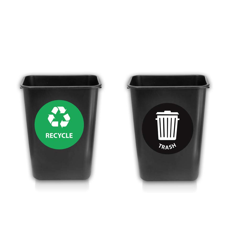Recycle And Trash Decal/Sticker Signs (8.5 inches) - Waterproof-2pk; Removable, Durable, Air-Release, Weather-Resistant, Long Lasting Vinyl Labels For Recycling And Trash Bins, Indoor And Outdoor Use.