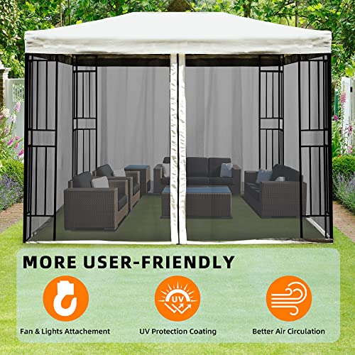 Tinkle Well 10x10FT Outdoor Gazebo Canopy with Mosquito Netting - Double Roof, High-Strength Steel Structure - Ideal for Party, Wedding, BBQ - Garden-Yard Canopy Tent, Beige