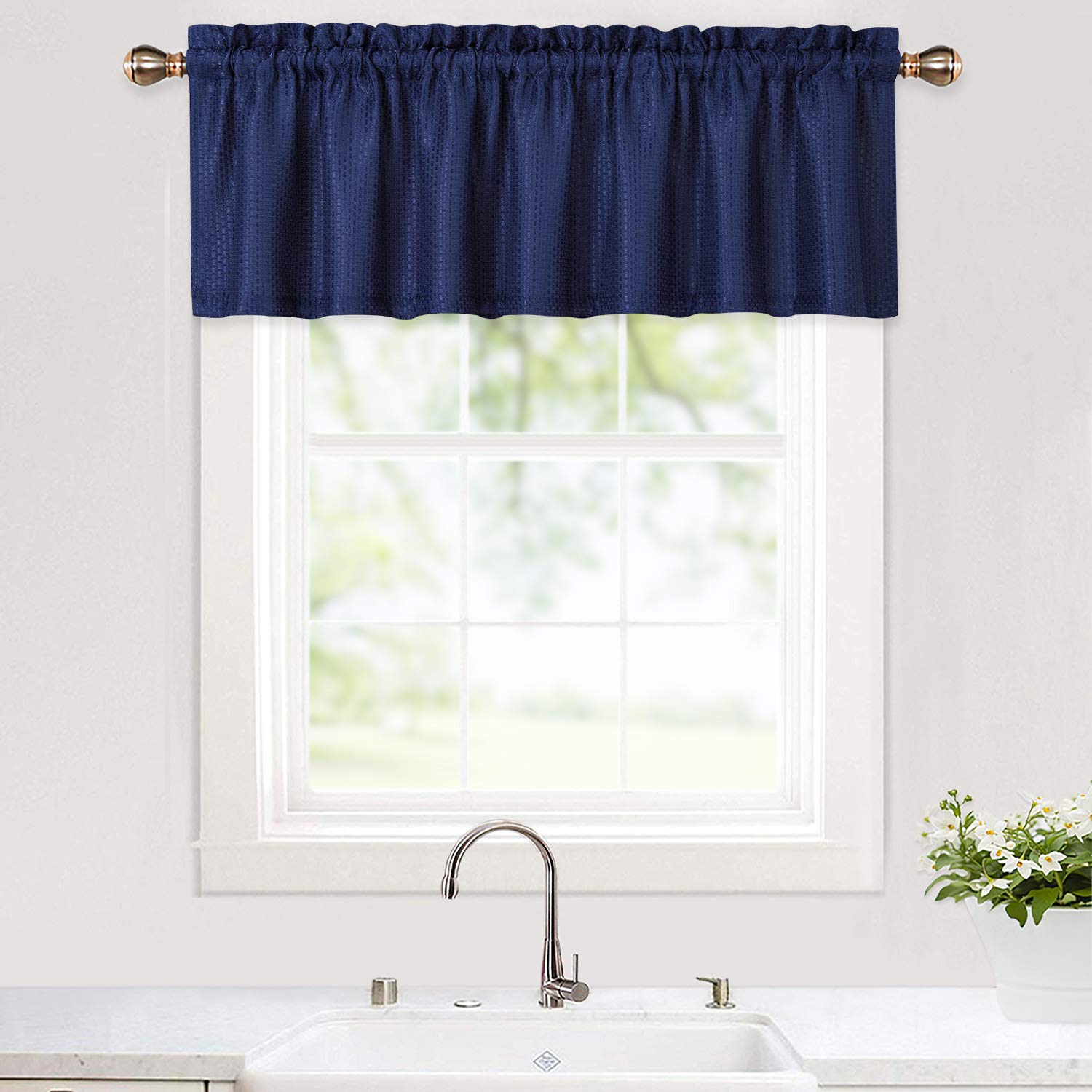Haperlare Waffle Weave Textured Valance Curtains for Kitchen, Water Resistant Fabric Valance Curtains for Bathroom Rod Pocket Kitchen Cafe Curtains, 60" x 15", Sage, One Panel