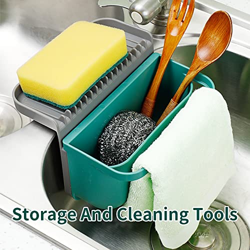 TIDYSOON Detachable Sinkside Organizer Tidy Storage,Drainage Container With Suction Cups For Kitchen Sink Caddy Sponge Holder, Dish Brush Holder,Cloths, Green