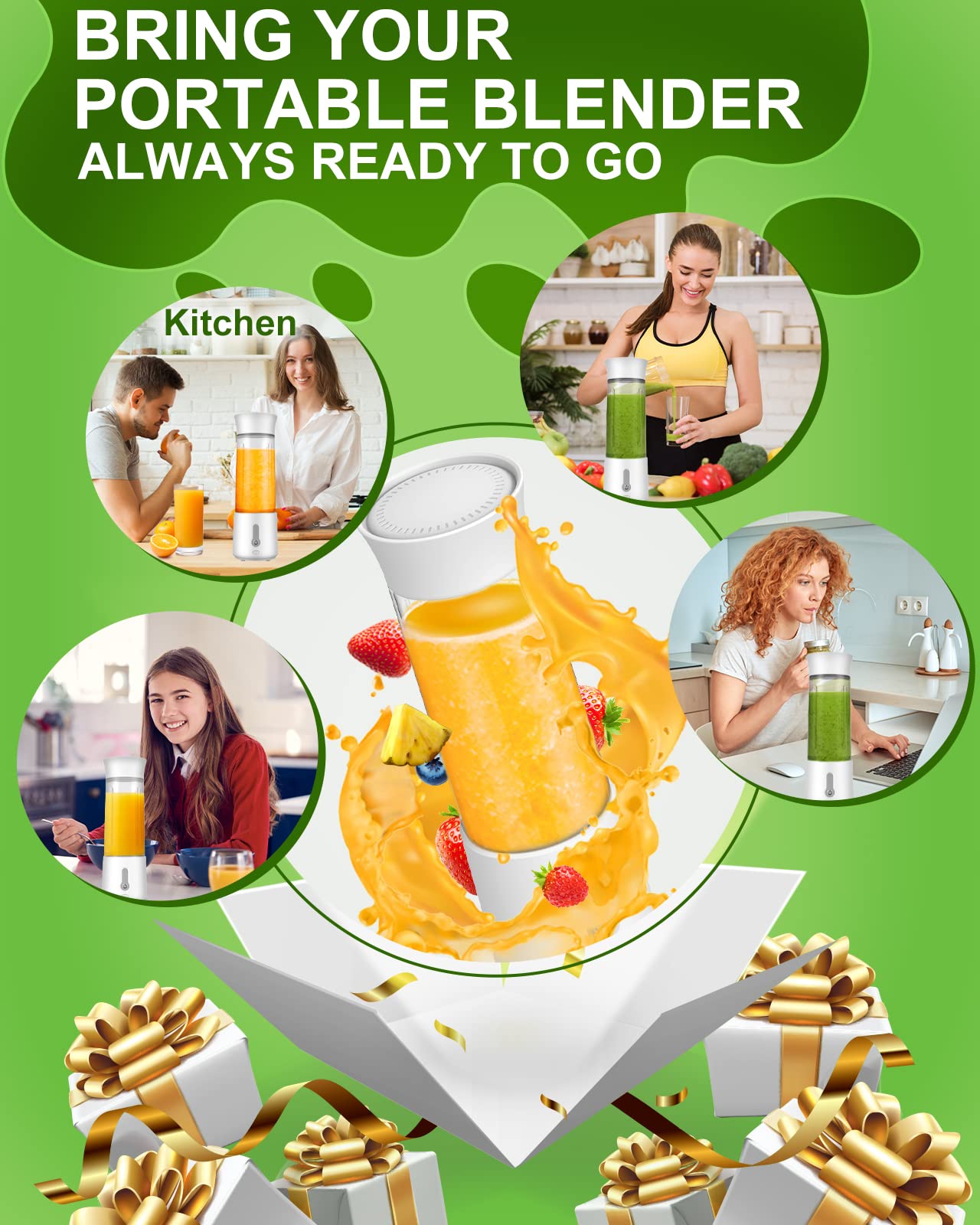 Portable Blender, Portable Blender for Shakes and Smoothies, Personal Size Blender for Shakes and Smoothies with 6 Blades, 17 Oz USB Rechargeable Mini Blender shake Smoothie for Kitchen/Travel/Gym